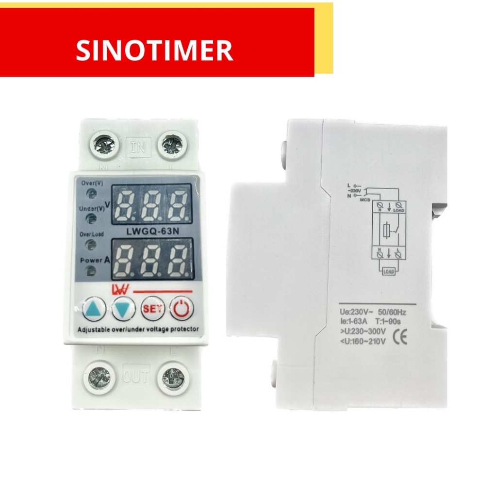 sinotimer 220V ป้องกัน ไฟเกิน/ไฟตก 63A 2จอ ปรับตั้งค่าสูงตำ่ ค่ากระแส หน่วงเวลา เองได้ | Shopee ...