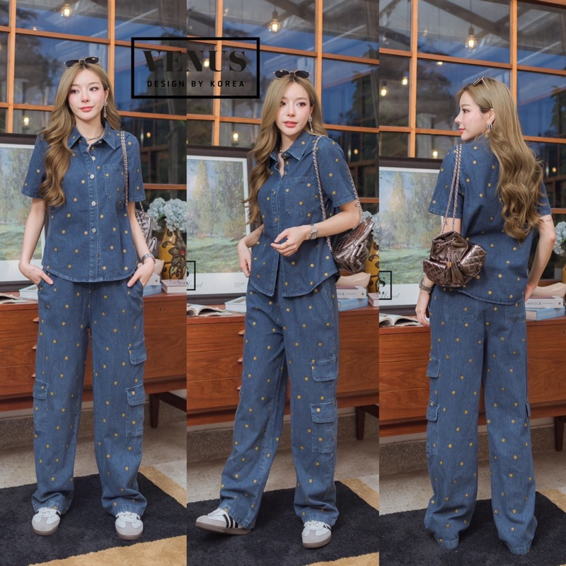 🌈🌿🌼🌸🌺💙🇰🇷 Jeans Smiley Shirt &Long Pant Set | Shopee Thailand