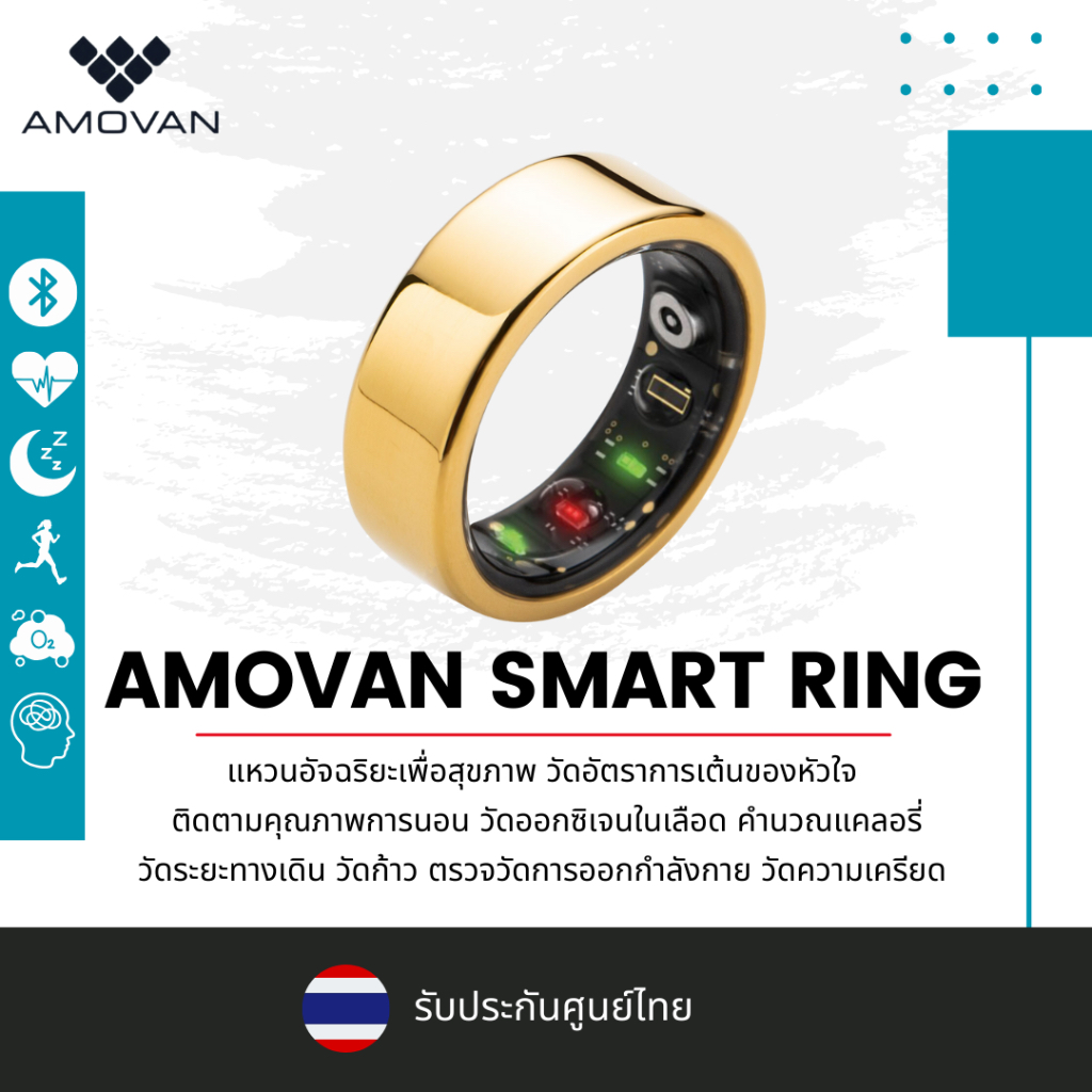 Amovan Smart Ring แหวนอัจฉริยะ (Smart Ring) สีทอง แหวนเพื่อสุขภาพ วัด ...