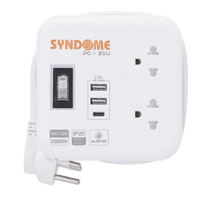 PLUG (ปลั๊กไฟ) SYNDOME 2 OUTLET 1 SWITCH 2 USB (PC-21U) 1M/Lifetime | Shopee Thailand