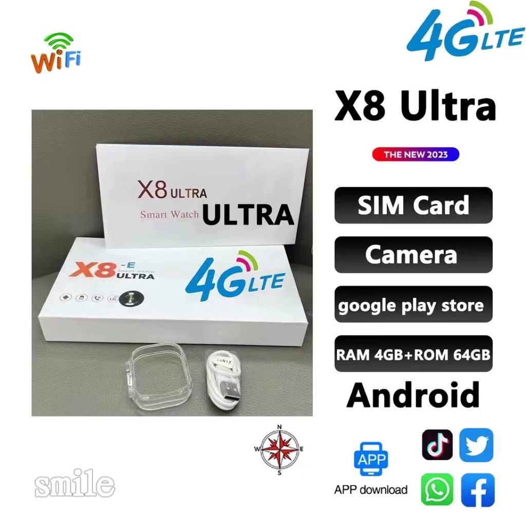X8 ultra 4g smart watch,Android 8.1-10,ram4+64g. จอHD 49mm.เชื่อมต่อ ...
