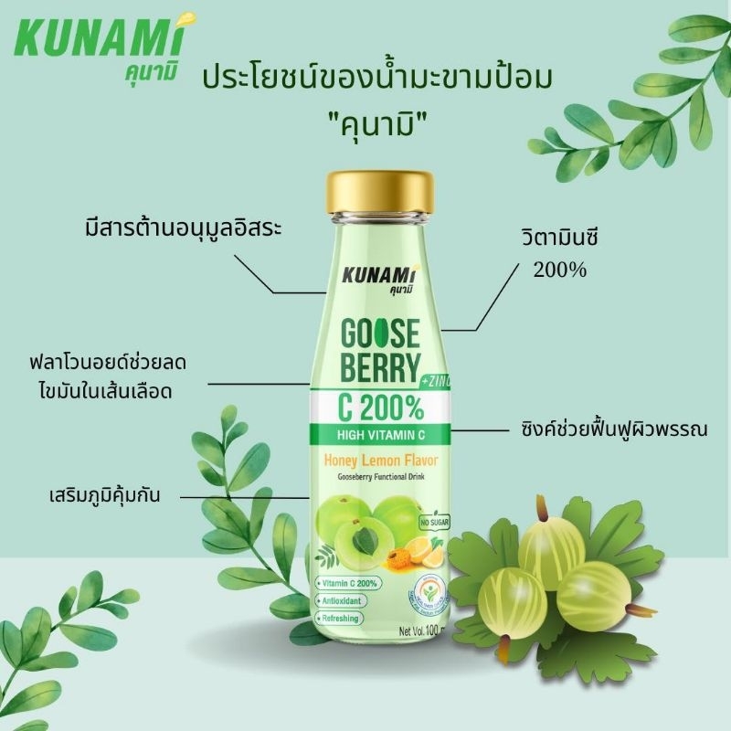 น้ำมะขามป้อม KUNAMI ไม่มีน้ำตาล ไม่มีแคลอรี่ วิตามินซี 200% และซิงค์ | Shopee Thailand