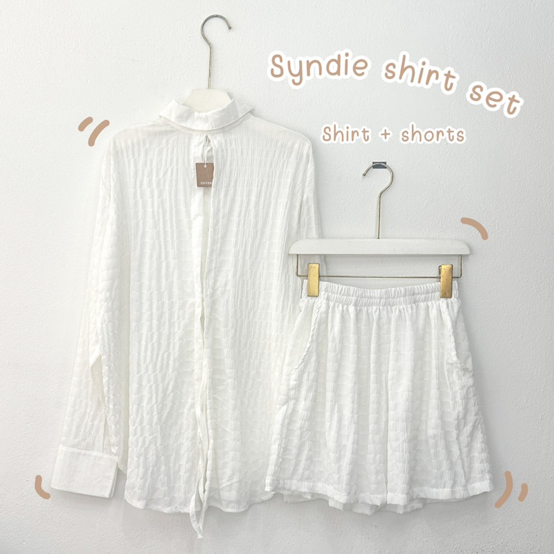 ZS131 Syndie shirt set เสื้อเชิ้ตผูกหลังทรงโอเวอร์ไซต์ | Shopee Thailand