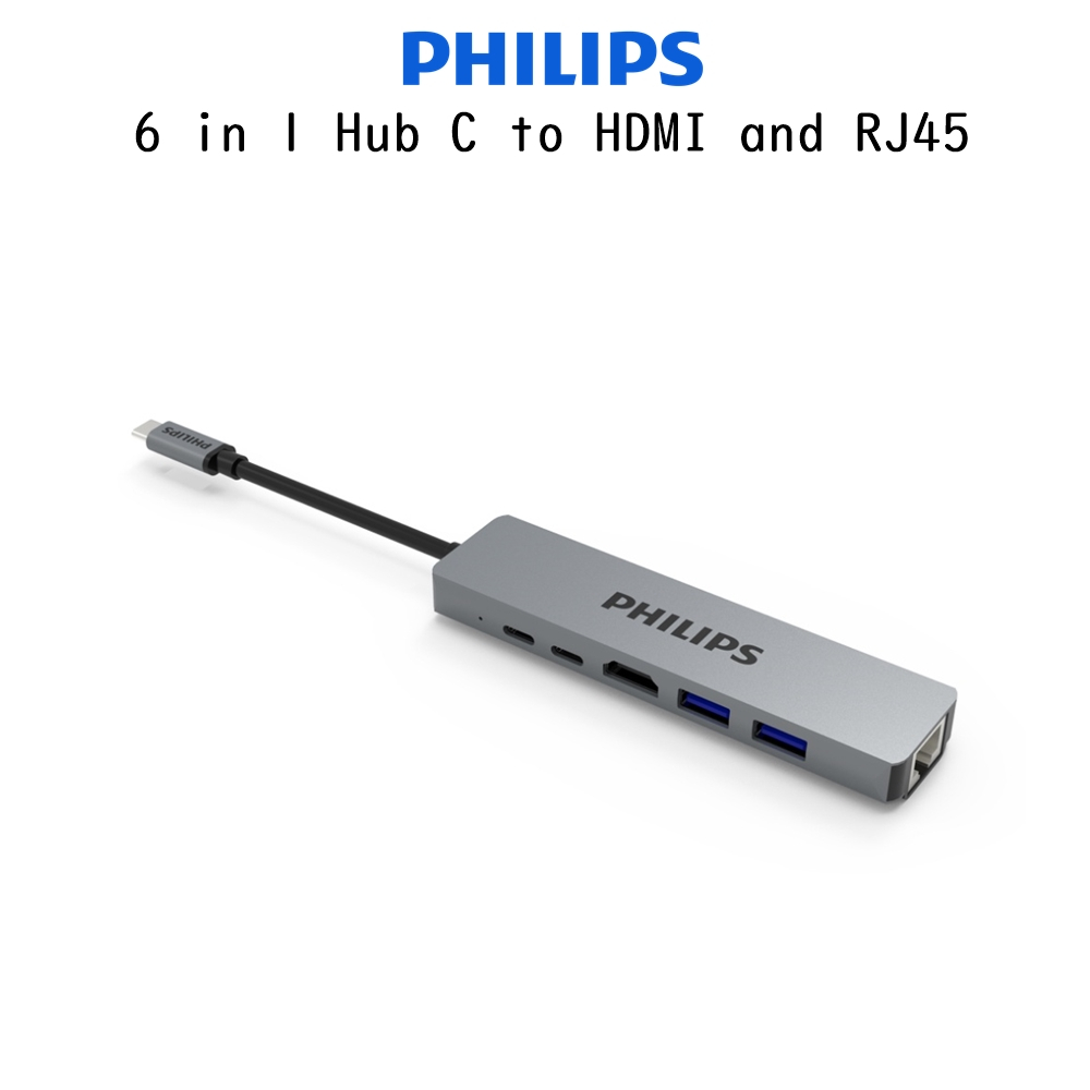Philips 6 in 1 Hub C to HDMI and RJ45 อุปกรณ์เชื่อมต่อ 6in1 เกรดพรีเมี่ ...