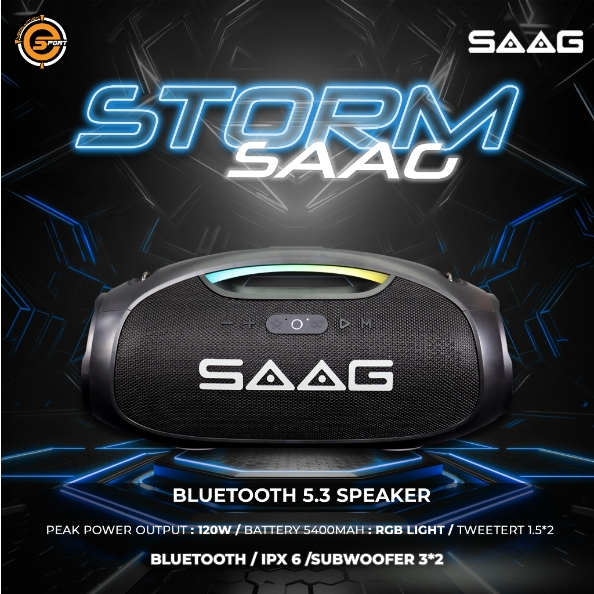 SAAG Bluetooth Speaker Storm ลำโพงบลูทูธ กันน้ำ ไฟRGB เบสแน่น สินค้ารับประกัน 2ปี | Shopee Thailand