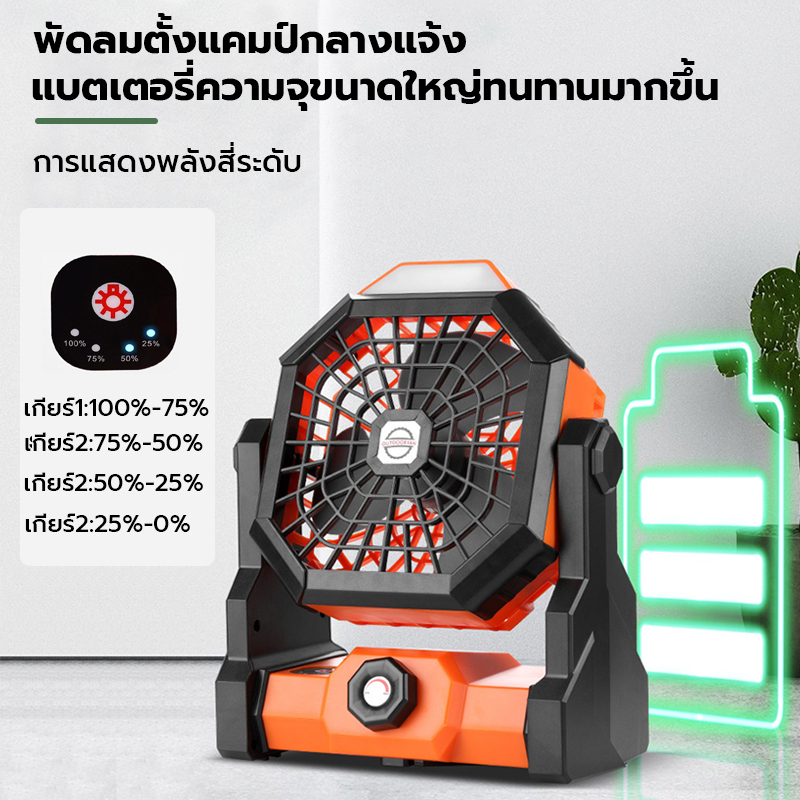 พัดลมแคมป์ปิ้งกลางแจ้ง อายุการใช้งานแบตเตอรี่ยาวนาน พกพา ไร้สายมือถือ ...