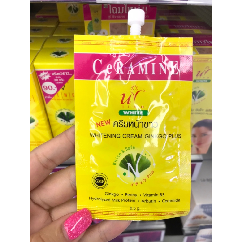 (แบบซอง) Ceramine Whitening Cream Ginkgo Plus/Day Crystal Foundation เ ...