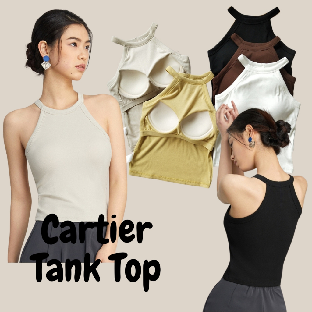 Cartier Tank Top เสื้อกล้ามคล้องคอ เว้าไหล่ เข้ารูปพอดีตัว มีซัพฟองน้ำ ...