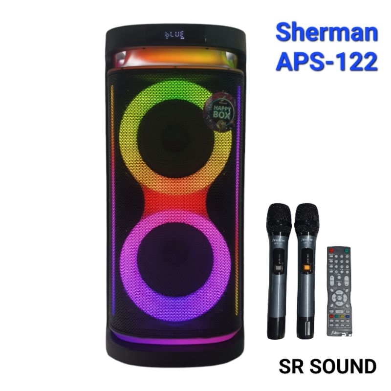 SHERMAN APS-122 ลำโพงบลูทูธ ลำโพงปาร์ตี้ล้อลาก ขนาด 8 นิ้วเบสคู่ กำลังขับ 70W | Shopee Thailand
