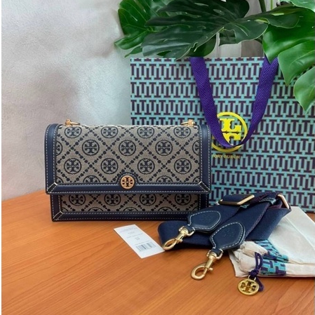 TORY BURCH T MONOGRAM JACQUARD SHOULDER BAGG 81000 | Shopee Thailand