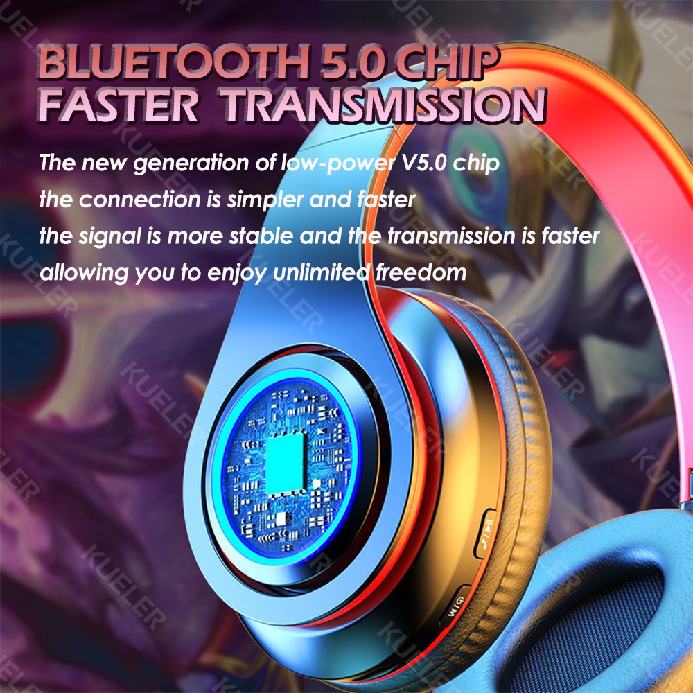 หูฟังครอบหูโคมไฟ LED แบบพกพาพับได้ B39 ชุดหูฟังบลูทูธพร้อมไมโครโฟนชุดหู ...