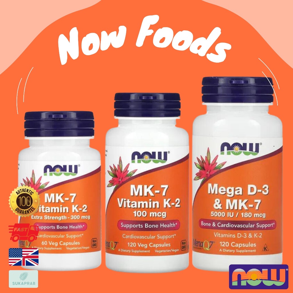 พร้อมส่ง NOW Foods MK-7 Vitamin K-2 100 mcg 60 120 , Mega D-3 & MK-7 ...