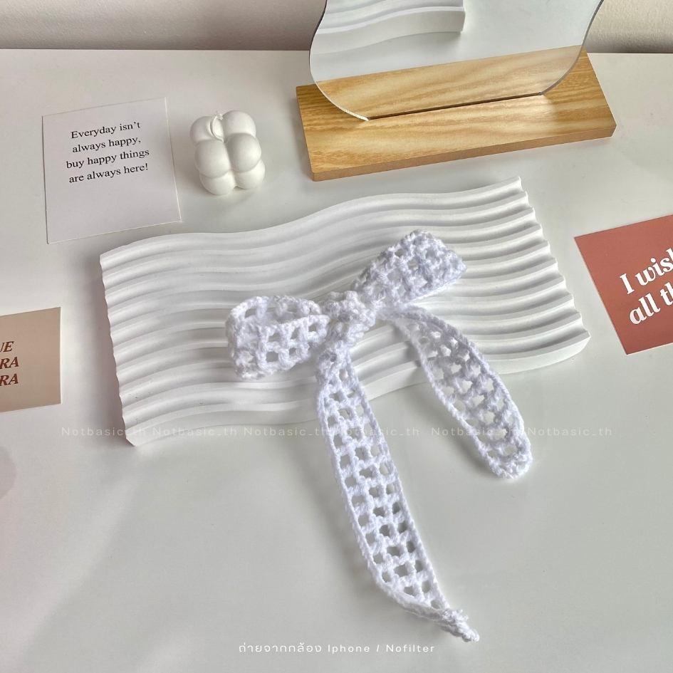 NOTBASIC - (พร้อมส่ง ไม่ต้องรอถัก) โบว์ผูกผม โบว์ผูกผมสไตล์เกาหลี โบว์มัดผม Handmade (โบว์ผูกผม ...