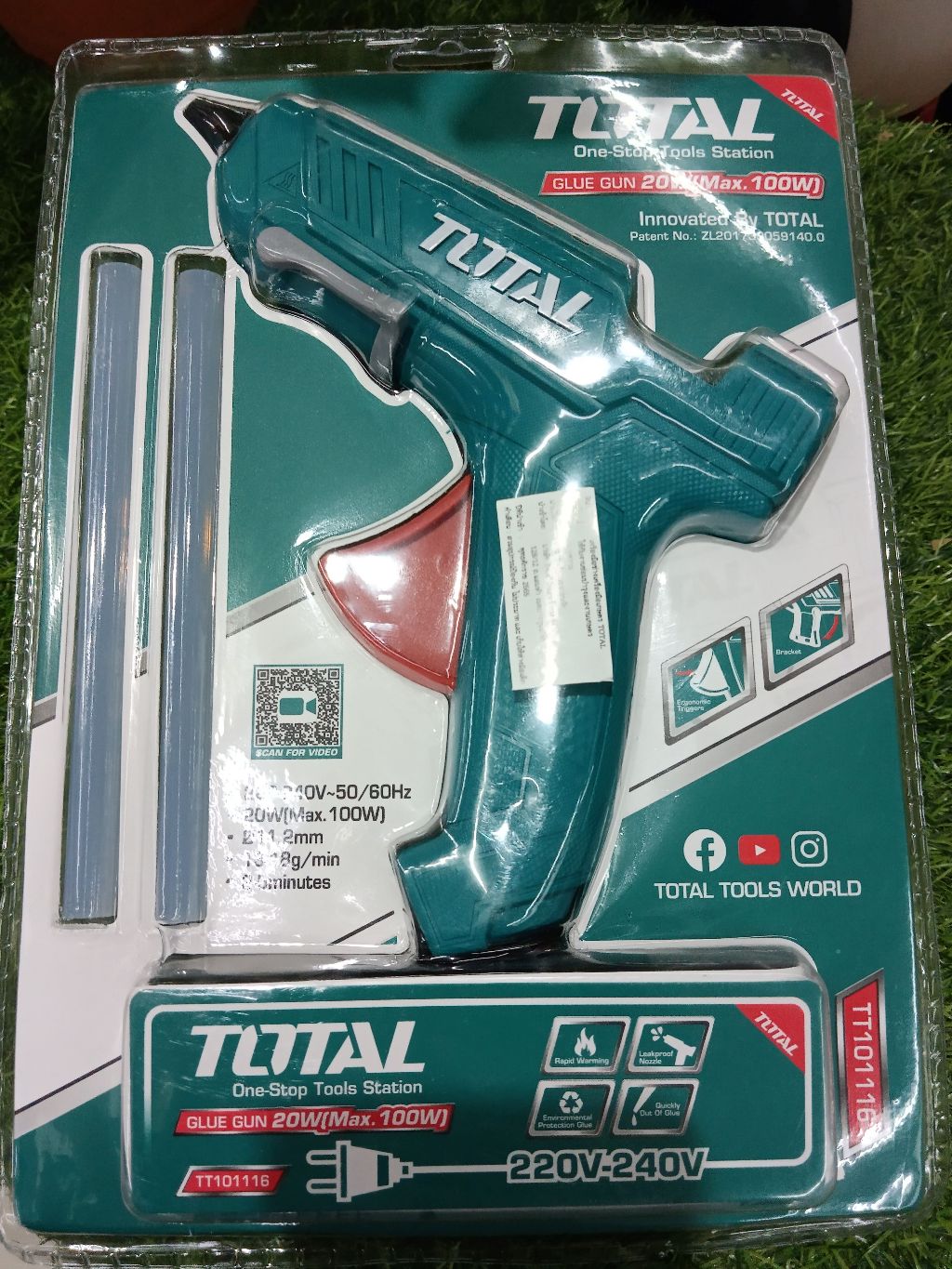 TOTAL ปืนกาวไฟฟ้า 100 วัตต์ เล็ก TT101116 พร้อมกาวแท่ง 2 อัน ในแพ็ค ...