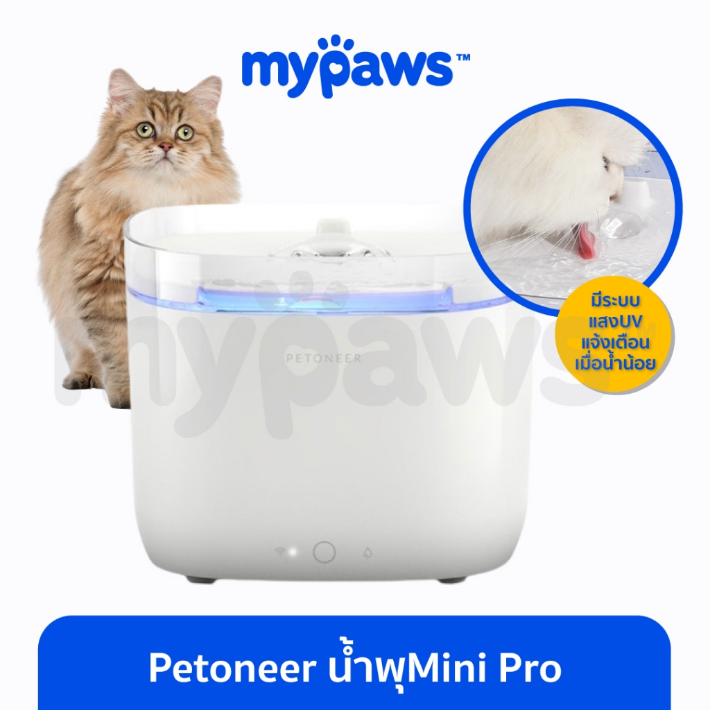 My Paws Petoneer น้ำพุสัตว์เลี้ยง มีไส้กรอง มีระบบแสง UV ความจุ 1.9L รับประกันสินค้า 1 ปี ...