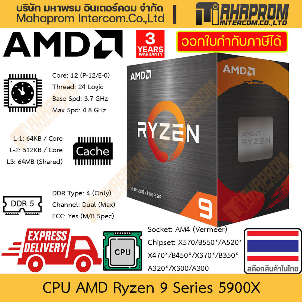 CPU AMD Ryzen 9 5900X / 5900 AM4 (Vermeer) | 12 Cores 24 Threads ...