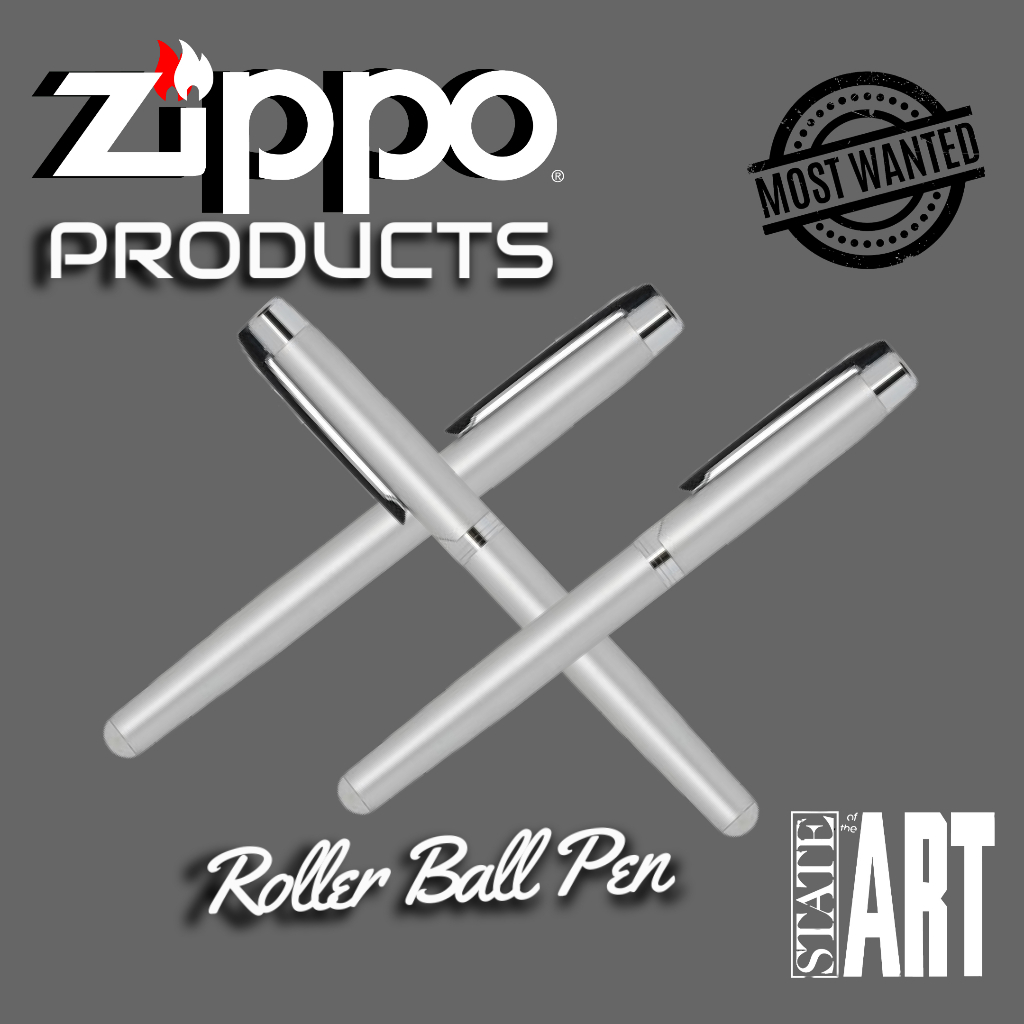 Zippo Silver Brushed Chrome Cap On Off Roller Ball Pen Model: 41120 ...