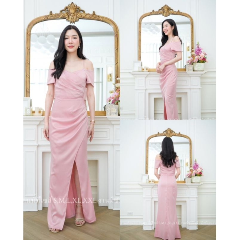 ชุดเดรส ชุดออกงาน ชุดราตรี FP018 เกรดพรีเมี่ยม สายเดี่ยว แขนกระบอก | Shopee Thailand