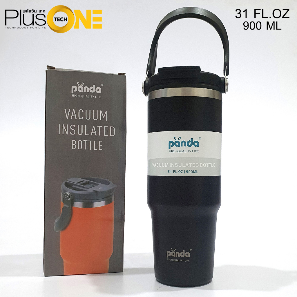 PANDA แก้วเก็บความเย็น แก้วเก็บอุณหภูมิร้อน รุ่นมีหูหิ้วมีหลอด สแตนเลสแท้ 304 ฝา 2 หัว 900ML ...