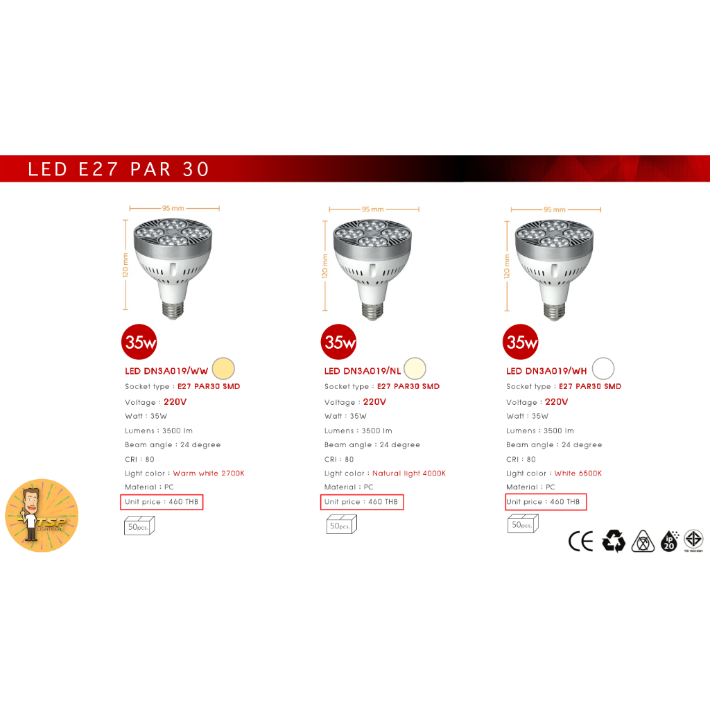 TSP-DNER หลอดพาร์ 30 ใช้ขั้ว E27 35วัตต์ LED | Shopee Thailand