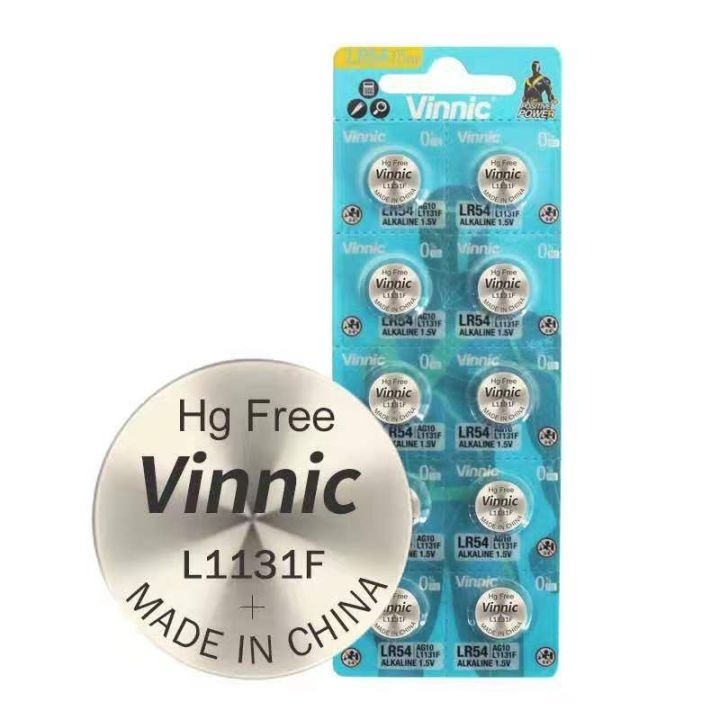Vinnic L1131F, LR54 ,189, AG10, LR1130, LR1131 ถ่านกระดุม 1.5V 10 ก้อน ...