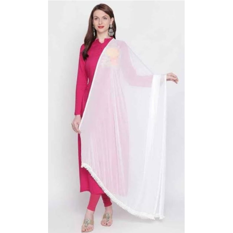 ดูปัตตาสีขาวอินเดีย ชุนนี ผ้าพันคอผ้าฝ้าย indian white dupatta,chunni ...
