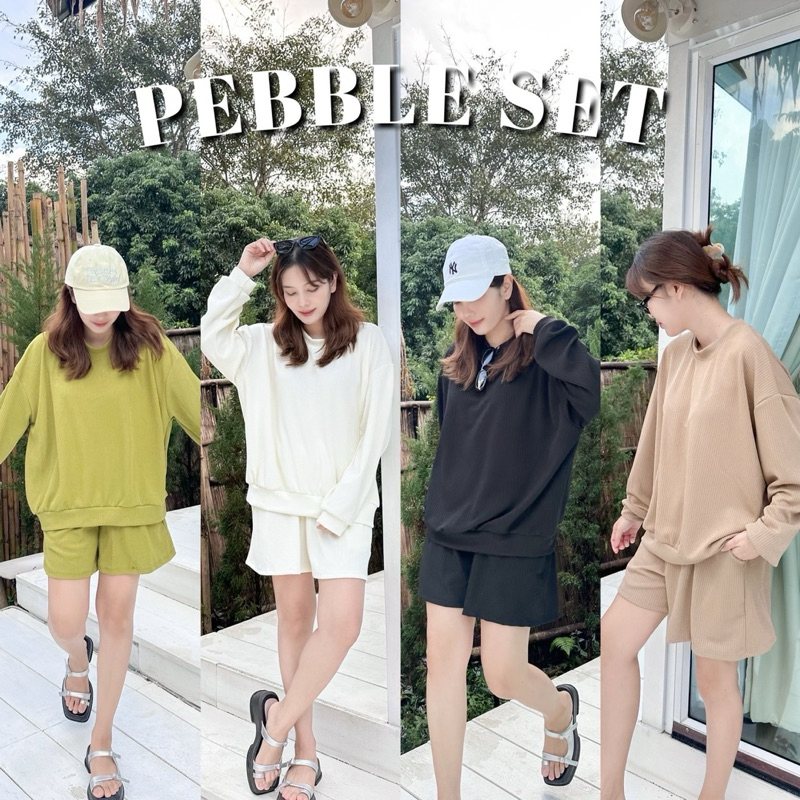 PEBBLE SET ชุดเซ็ทเสื้อยืดแขนยาวปิดสะโพก กางเกงเอวยางยืด มีกระเป๋า2ข้าง ...