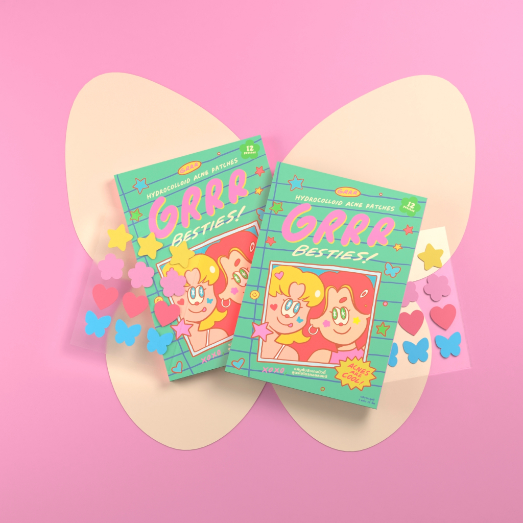 Grrr Beauty Hydrocolloid Acne Patches Besties 12 Patches 20 g. แผ่นแปะ ...