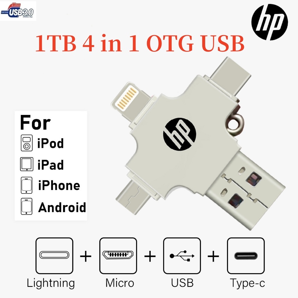 HP แฟลชไดรฟ์ 1TB Flashdrive 4 in 1 OTG USB แฟลชไดร์ฟ type c otg iphone ...