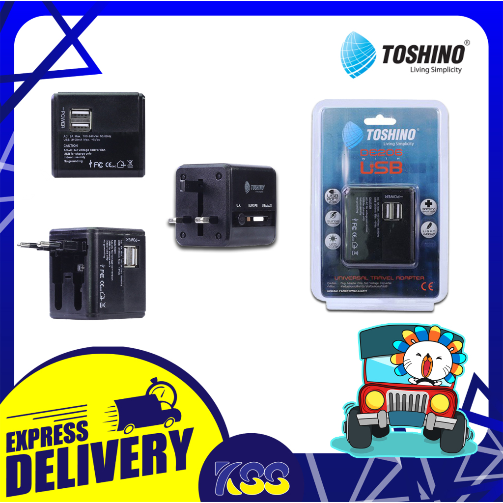 ปลั๊กแปลงขาทั่วโลก Toshino Universal Adapter 4 in1 2 USB (2.1A) DE-206 ...