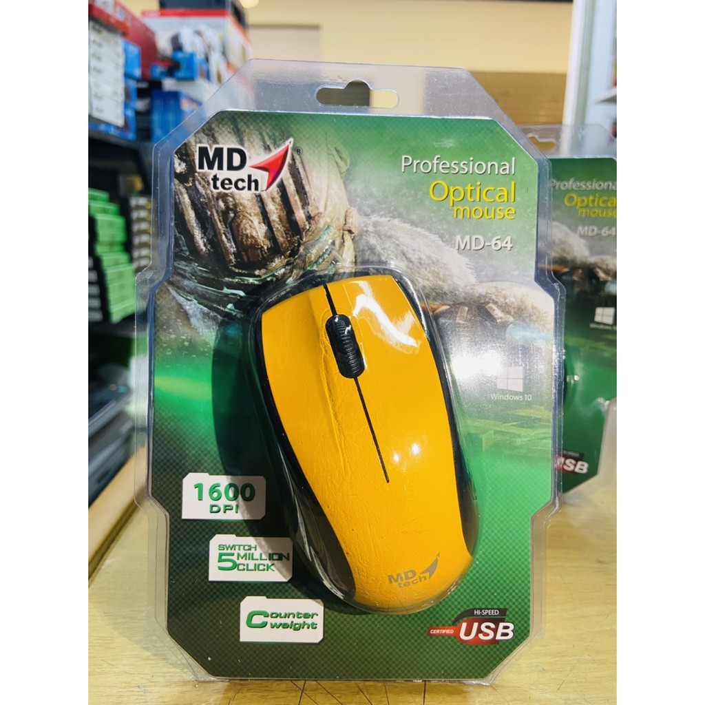 เมาส์สาย Mouse Optical MD-TECH MD-64 USB สีเหลือง/ดำ | Shopee Thailand