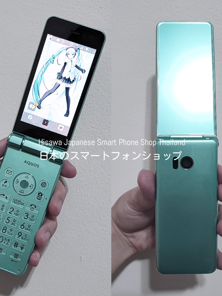 SHARP AQUOS K-TAI 2 (601SH) สีเขียว Light Green Hatsune Miku มือถือฝาพับญี่ปุ่น โทรในไทยได้ หา ...