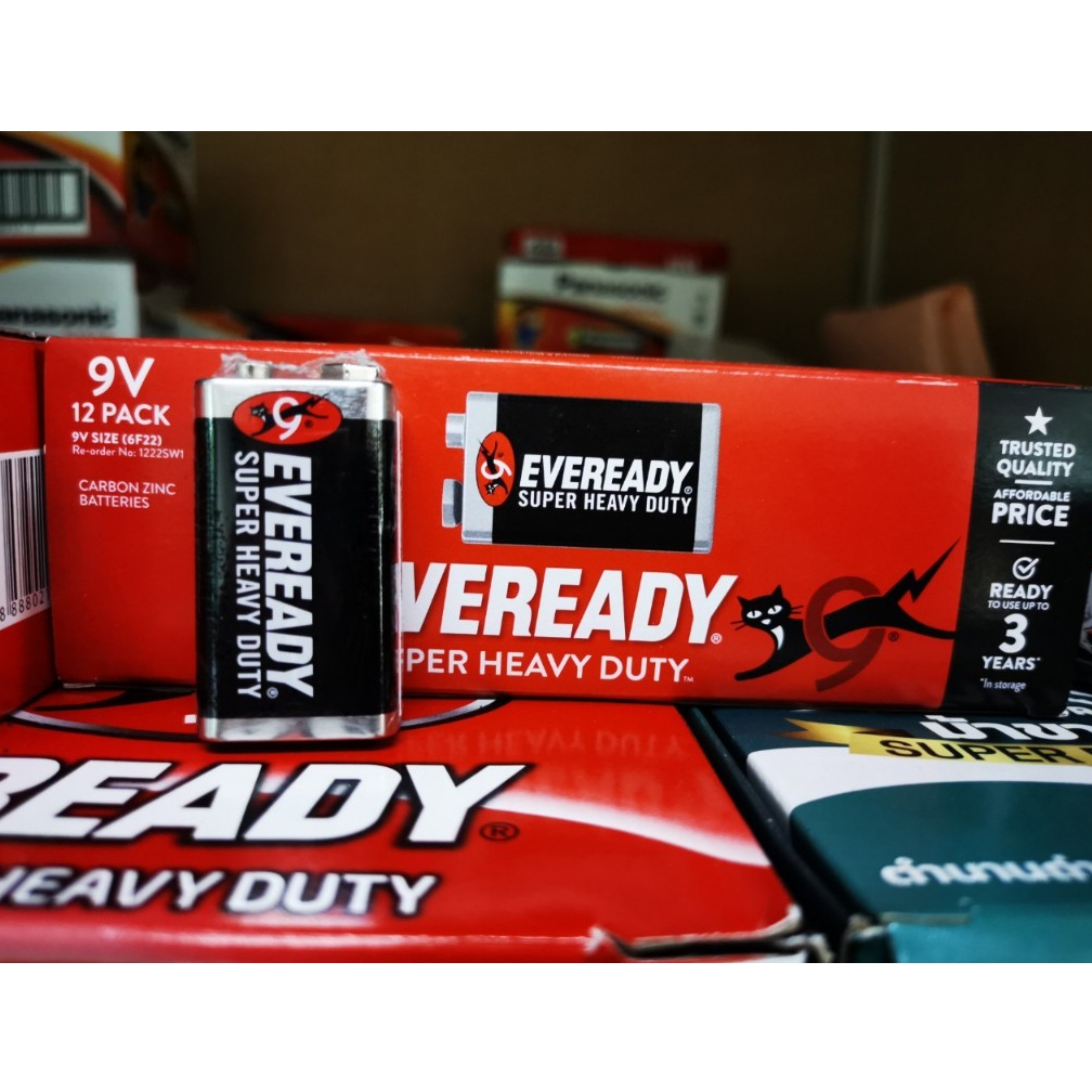ยกกล่อง-EVEREADY Super Heavy Duty Carbon Zinc ถ่าน ไซส์ 9V (6F22) แท้ประกันศูนย์-ถ่านตราแมว 9 ...