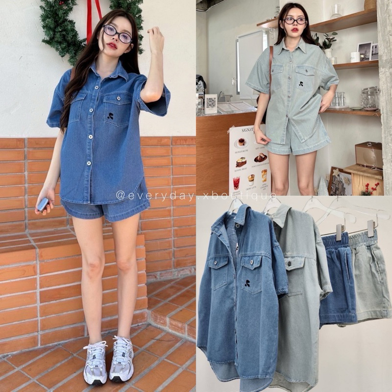 RR denim Set 📘🖤(550฿) ชุดเซ็ตยีนส์รุ่นใหม่ แบบใหม่ แบบเอยเกาหลีเกาใจ ...