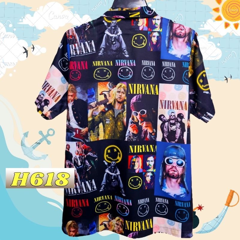 เสื้อฮาวาย ผ้าไหมอิตาลี Nirvanaดำ-น้ำเงิน H618 | Shopee Thailand