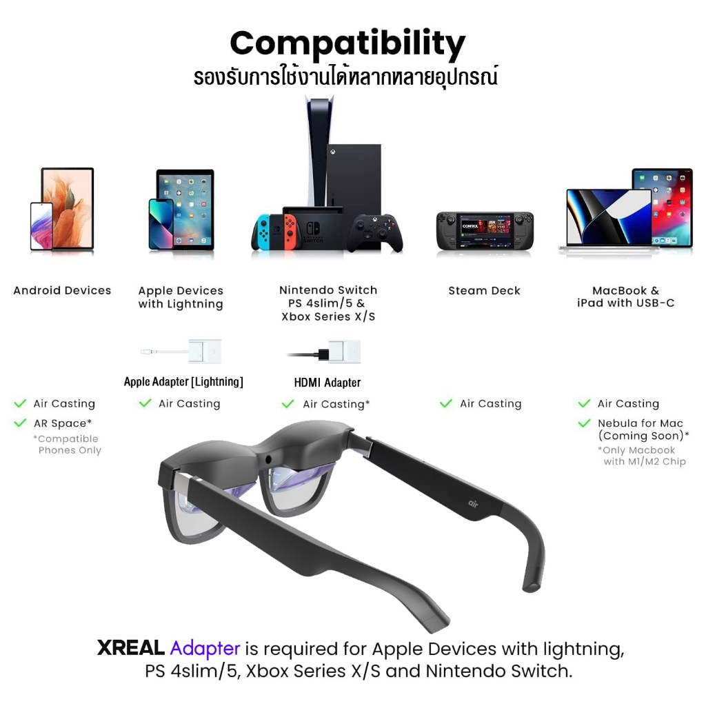 Xreal Air [Nreal Air] แว่น AR อัจฉริยะ คมชัดเทียบเท่าจอ 201 นิ้ว สำหรับ ...