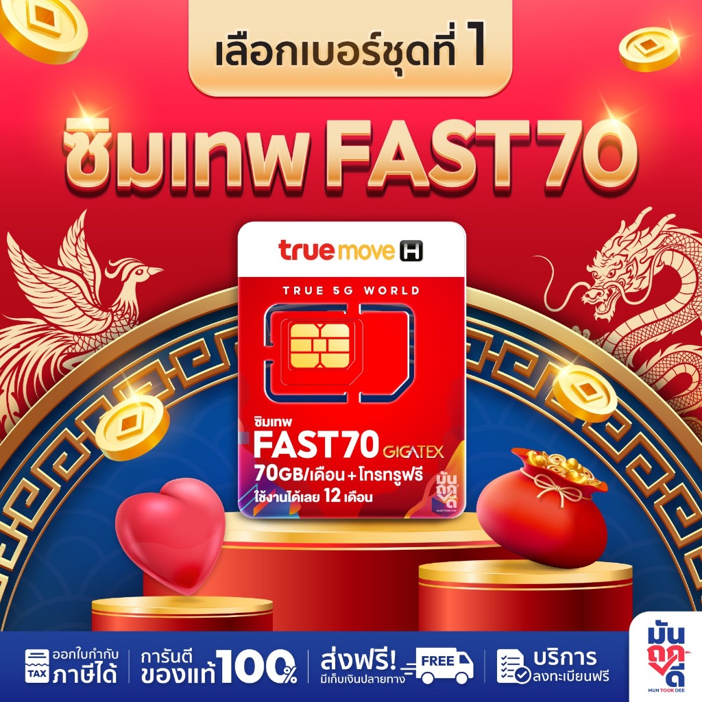 [ เลือกเบอร์สวย ชุด1 ] ซิมเทพ Fast70 ซิมเทพทรู maxspeed 70GB ต่อเดือน โทรทรูฟรี ซิมเน็ตรายปี เลข ...