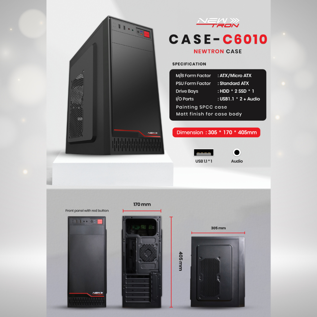 CASE NEOLUTION (เคสคอมพิวเตอร์) NEWTRON CASE C6010 ATX (ไม่มีพัดลมเคสเป ...