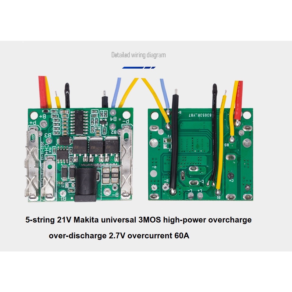 BMS 60A 3MOS บอร์ดชาร์จแบตเตอรี่,แผงวงจรป้องกันสูงสุด5S 18V - 21V ...