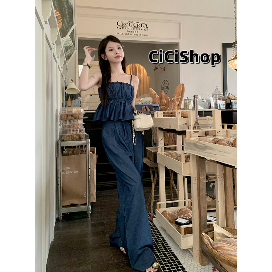 Cicishop(3209)SET2ชิ้น เสื้อสม็อกรอบอกสายปรับได้+กางเกงเอวสม็อกหลัง ใส่สบาย ซีซั่นไหนก็เอาอยู่ ...