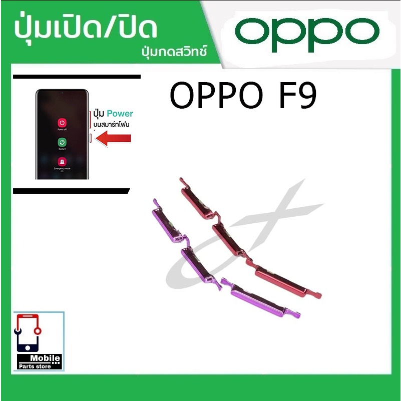 ปุ่มกดสวิทช์ด้านนอก OPPO F9 ปุ่มเปิด/ปิด ปรับระดับเสียงขึ้นลง ปุ่มเพิ่ม ...