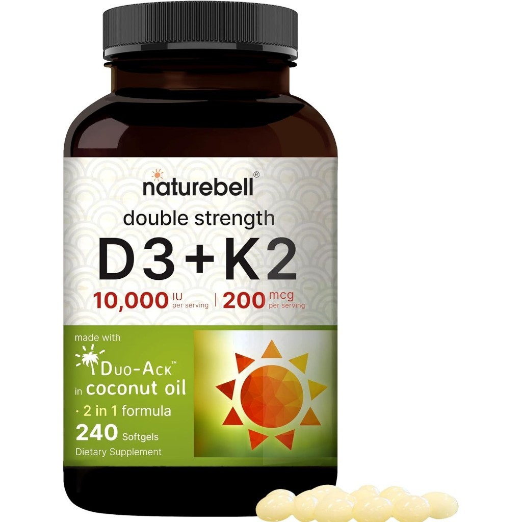 NatureBell Store Vitamin D3 K2 (10,000 IU + 200mcg , 240 Softgels (No ...