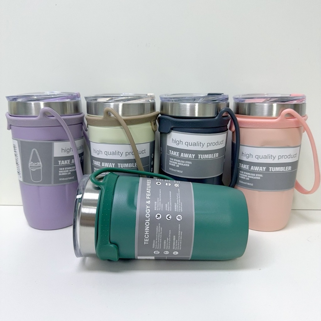 BO-(ราคาลูกค้าใหม่) แก้วน้ำเก็บความเย็น พร้อมหูหิ้วซิลิโคลในตัว 550 ml สแตนเลส304 (พร้อมส่งจาก ...