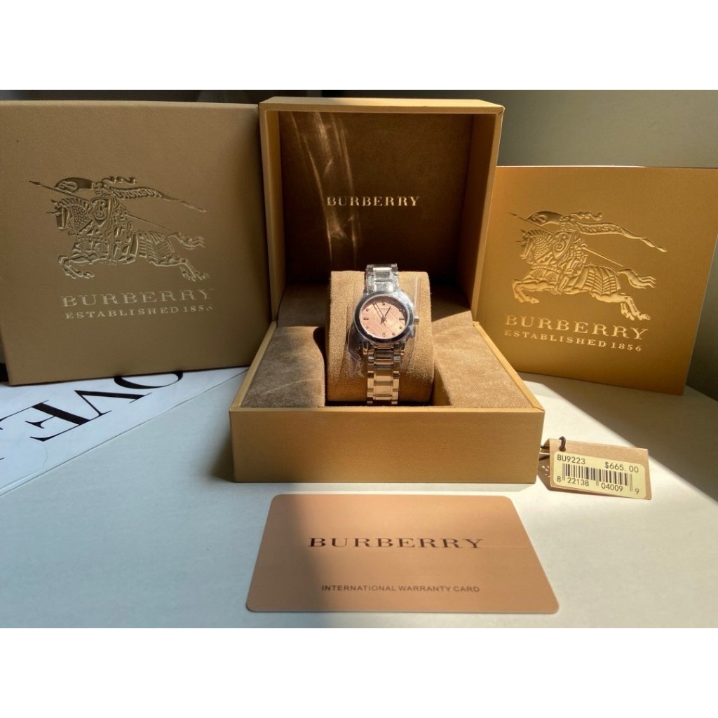 NEW Burberry Diamond Pink Dial Stainless Steel Ladies Watch BU9223 ...