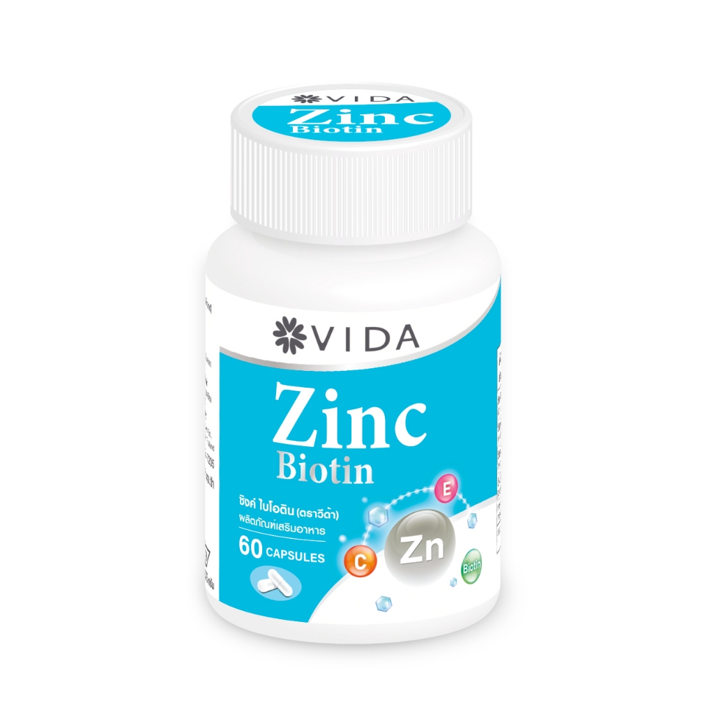 Vida Zinc Biotin (VIDA Brand) 60 Capsules (วีด้า ซิงค์ ไบโอติน ตราวีด้า ...