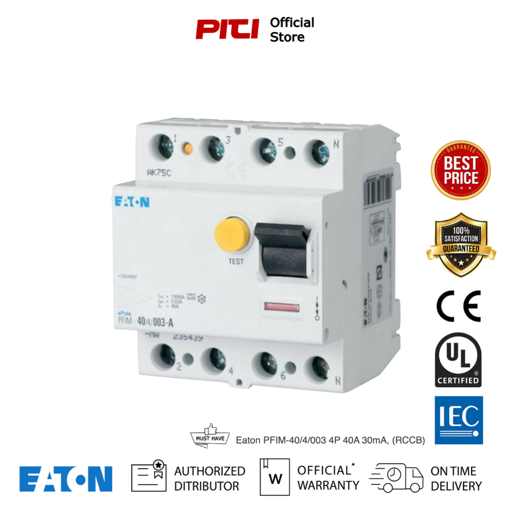 Eaton PFIM-40/4/003 4P 30mA, (RCCB) Residual Current Device | Shopee Thailand
