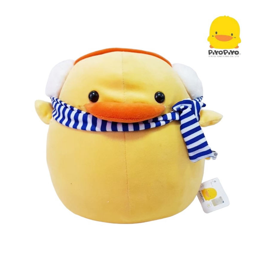 ️PIYO PIYO YELLOW DUCK WEARING Blue Bandanna and White HEADPHONES EAR MUFFS 10" WITH TAGS สินค้า ...