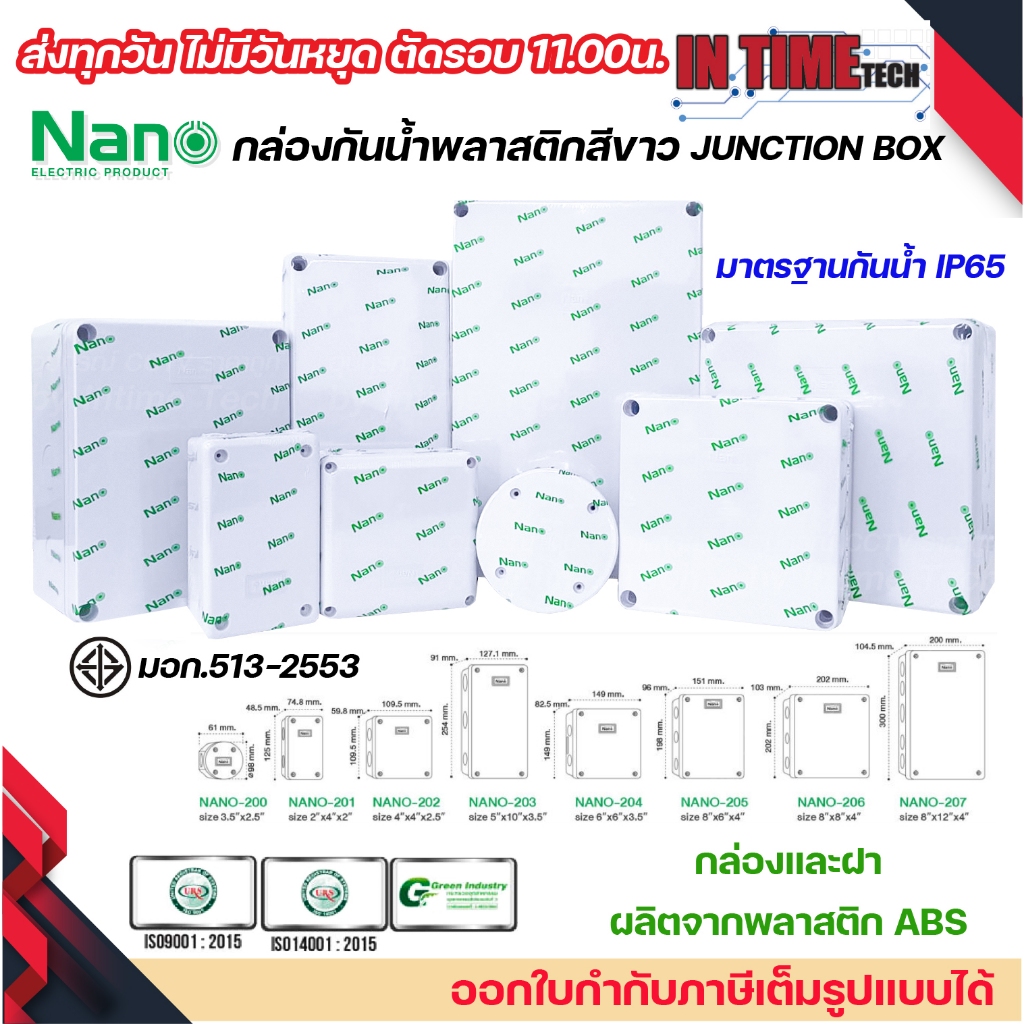 NANO กล่องพักสาย บล็อคพักสาย Box กันน้ำ สีขาว 2x4 / 4x4 / 6x6 / 5x10 / 8x6 / 8x8 / 8x12 / 3.5x2 ...