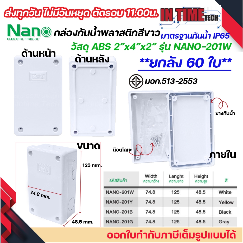 (60ชิ้น) NANO กล่องพักสาย 2x4 ABS รุ่น NANO-201W บล็อคพักสาย Box กันน้ำ สีขาว IP65 มอก.513-2548 ...