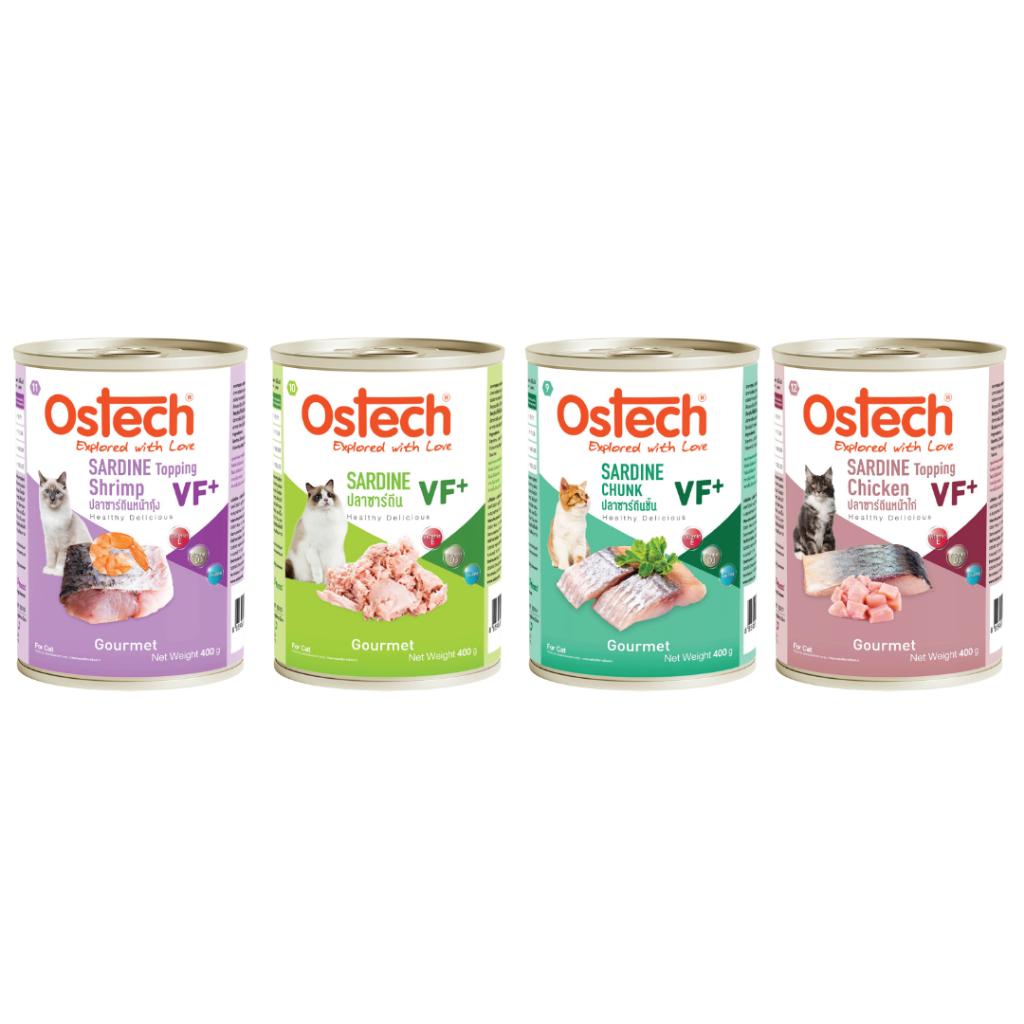 Ostech Gourmet VF+ อาหารกระป๋องแมวออสเทค กัวเม่ VF+ ซาร์ดีน 400 g ...